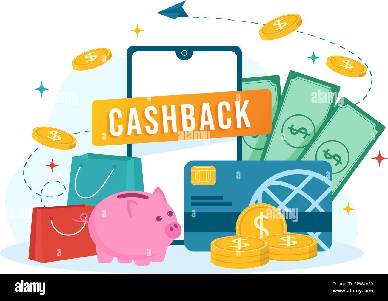 Cashback Illustration with Financial Payment to Money Cash Back Service ...