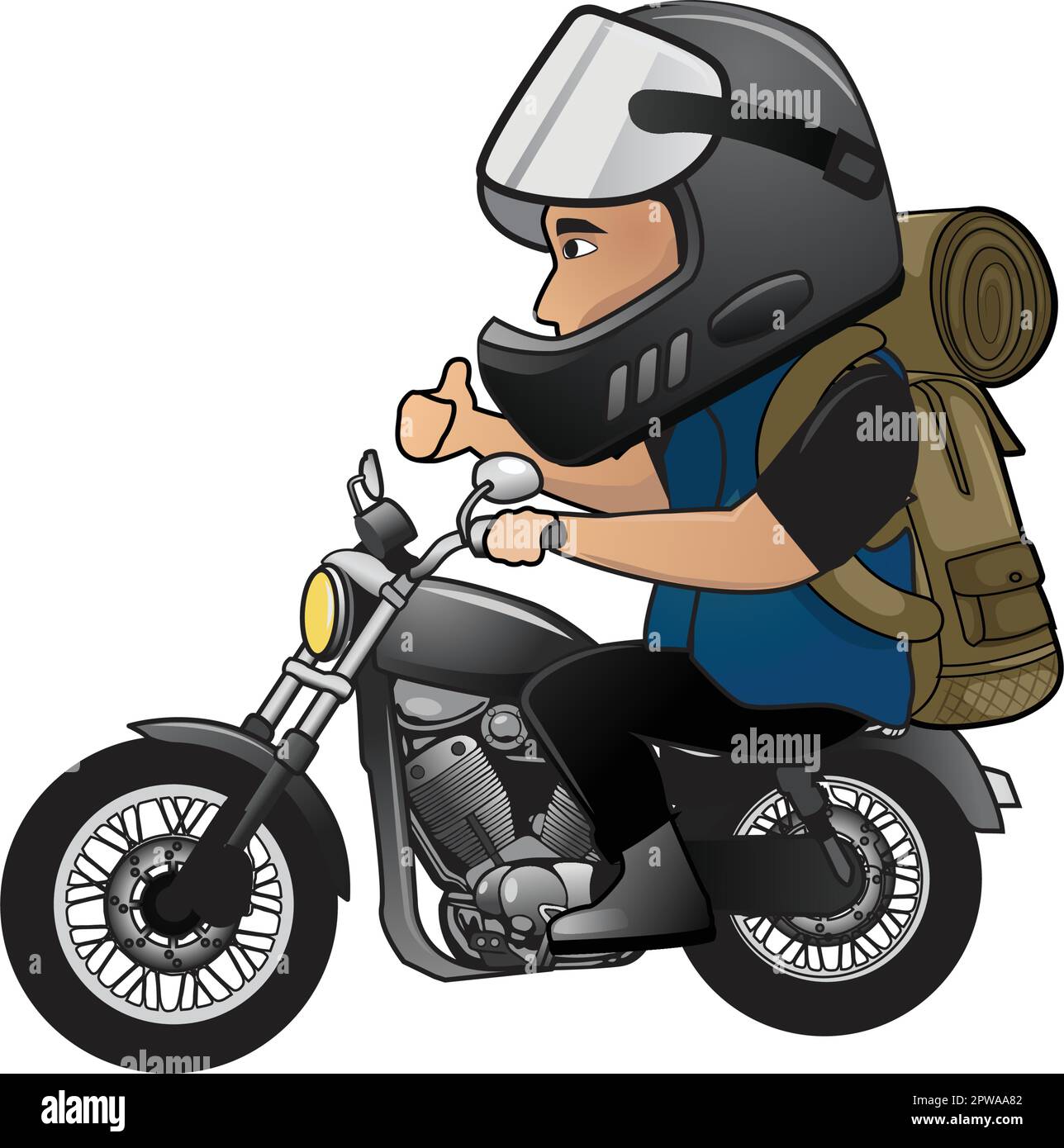 Man Riding Motorcycle with Thumbs Up Gesture Illustration visualized ...