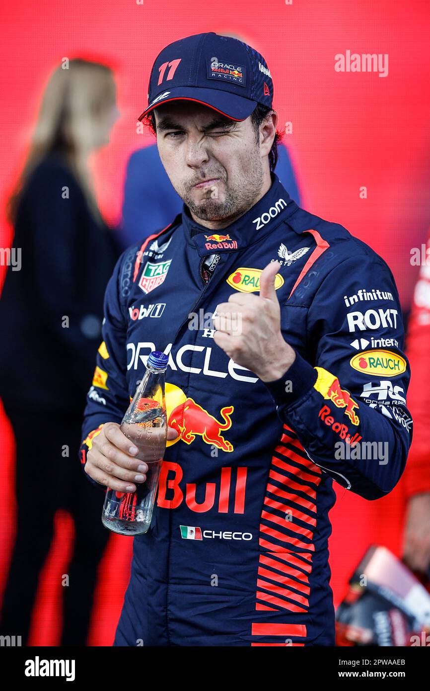 PEREZ Sergio (mex), Red Bull Racing RB19, portrait celebrates during ...
