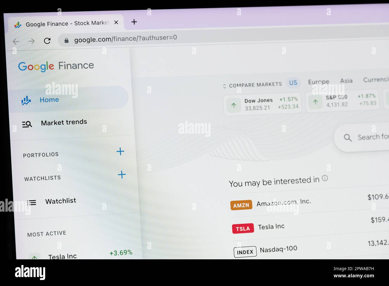 New york, USA - April 27, 2023: Google finance service on computer ...