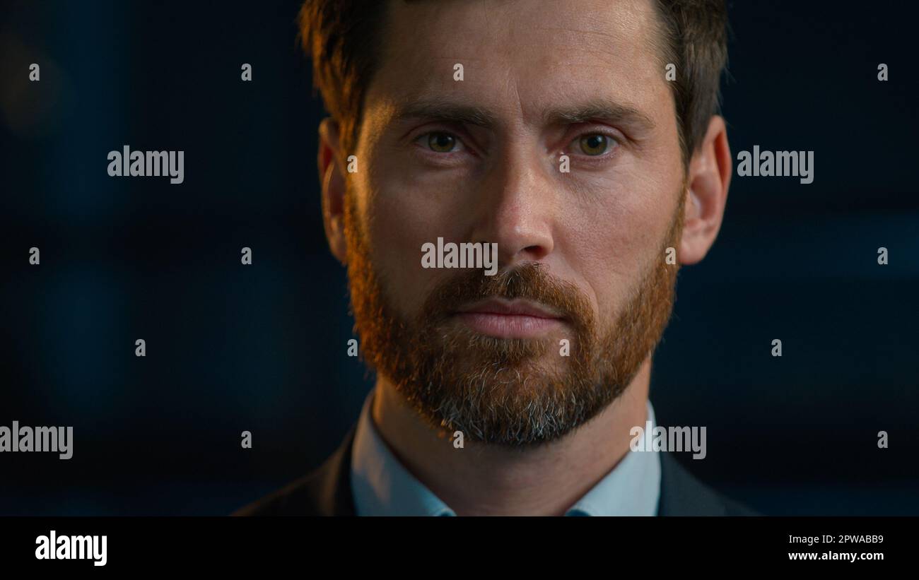 Business portrait serious Caucasian man adult male posing in evening ...