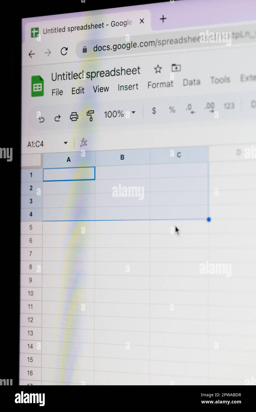 New york, USA - April 27, 2023: Untitled spreadsheet in google sheet ...