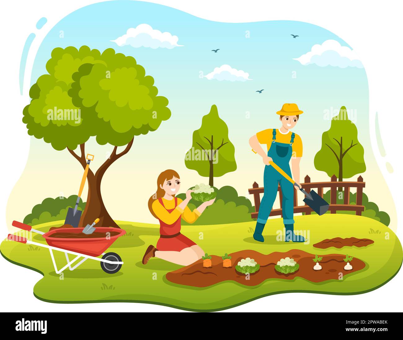 Gardener Illustration with Garden Tools, Farming, Grows Vegetables in ...