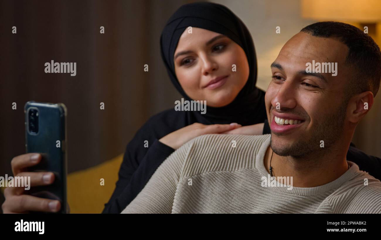 Family ethnic multiracial african american man and arabian muslim woman ...