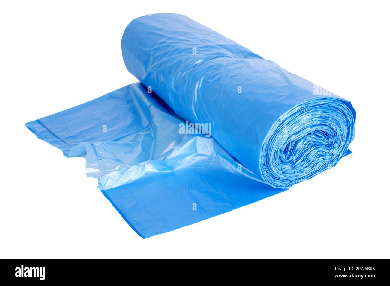 One pack of plastic garbage bags, macro, isolated on white background ...