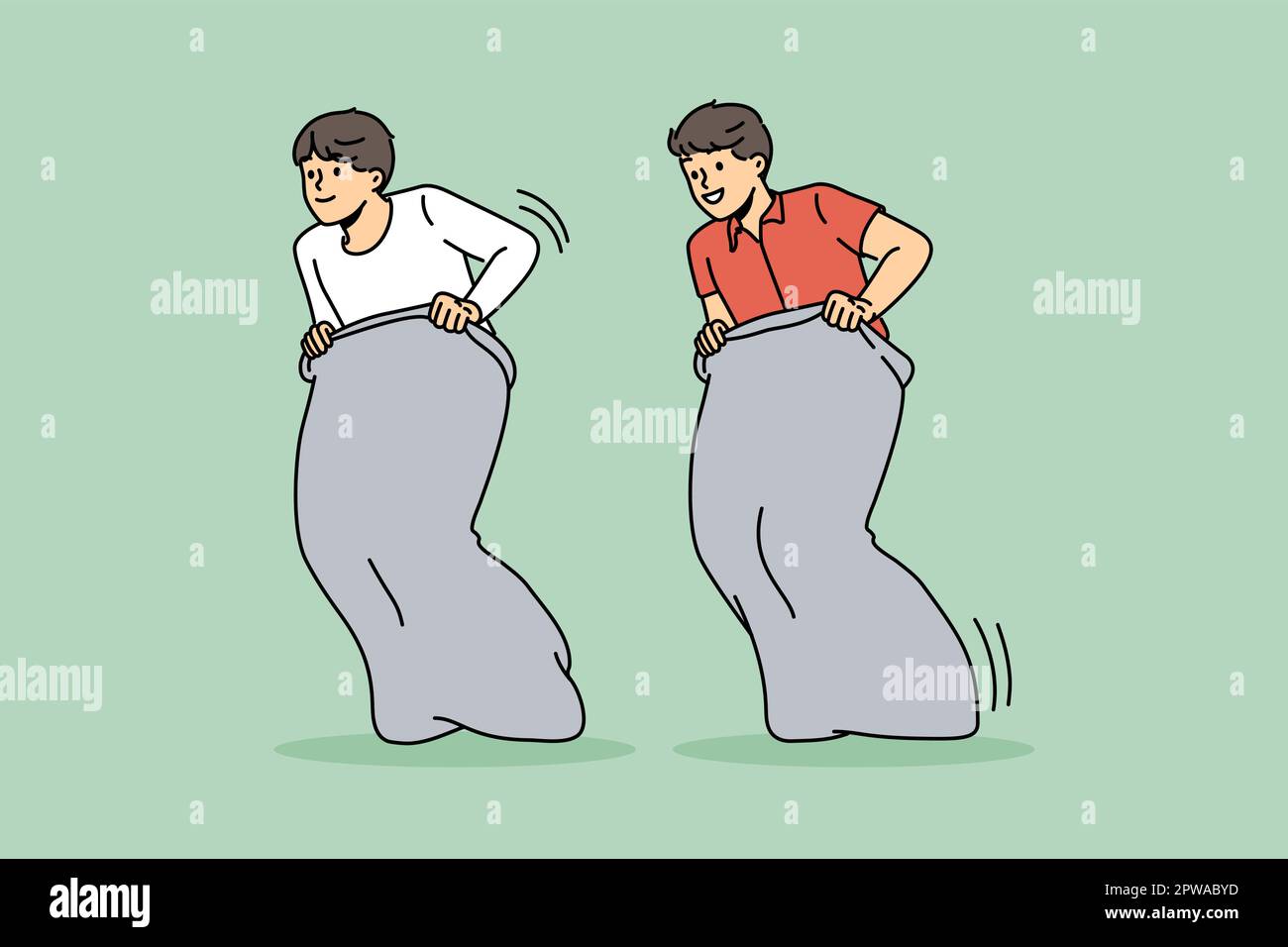 Happy boys racing jumping in sacks Stock Vector Image & Art - Alamy