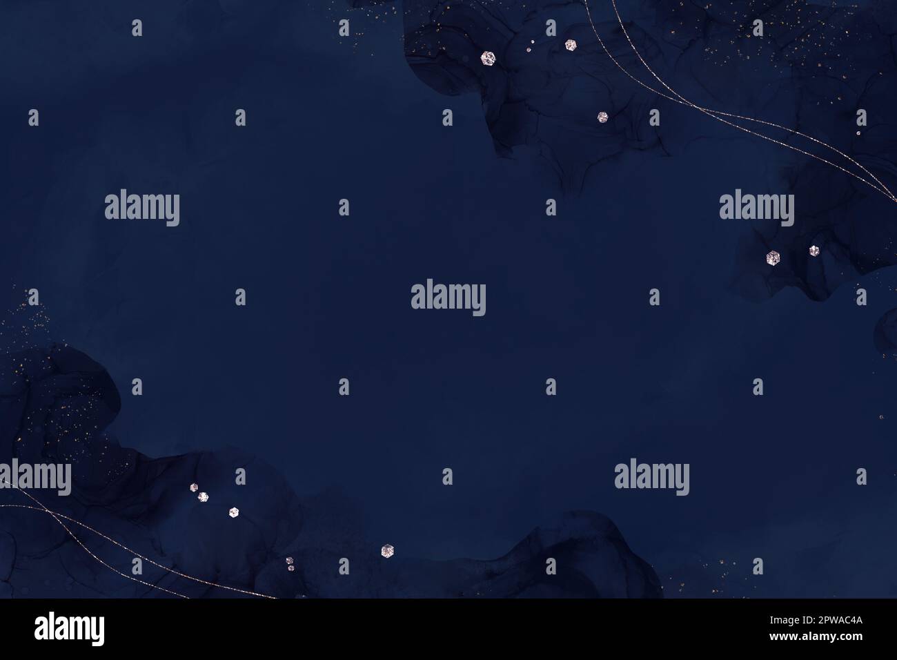 Alcohol ink art dark abstract template. Gold glitter on navy blue ...