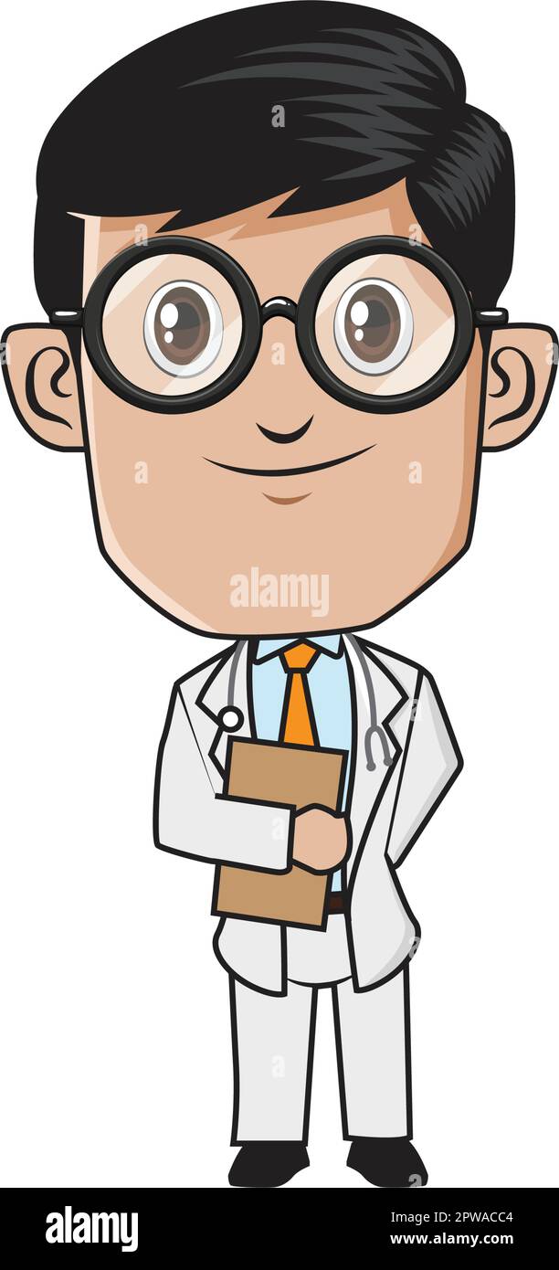 Smiling Doctor Holding Clipboard Illustration with Cartoon Style Stock ...