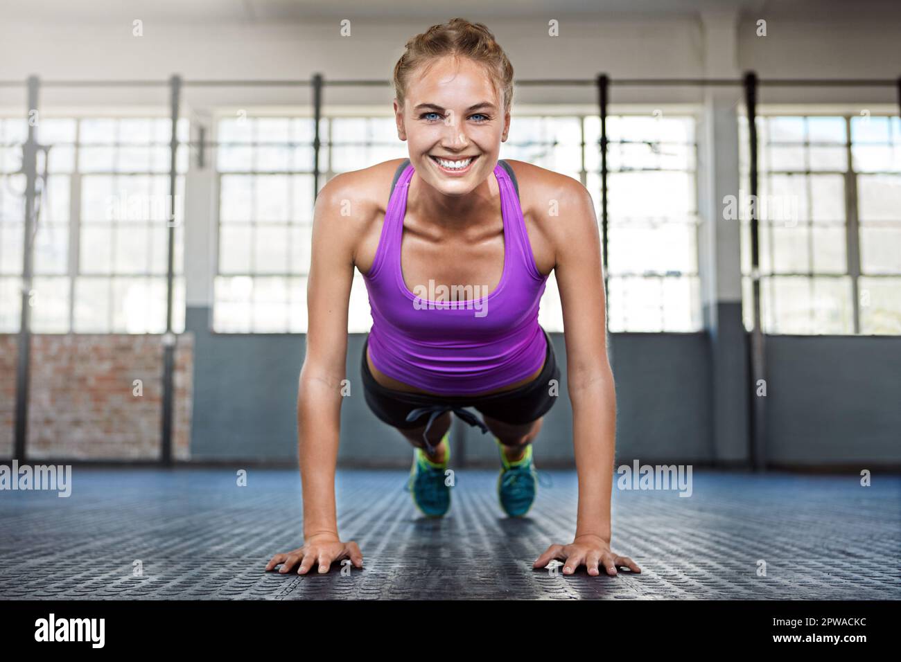 Adult brunette woman makes push hi-res stock photography and images - Alamy
