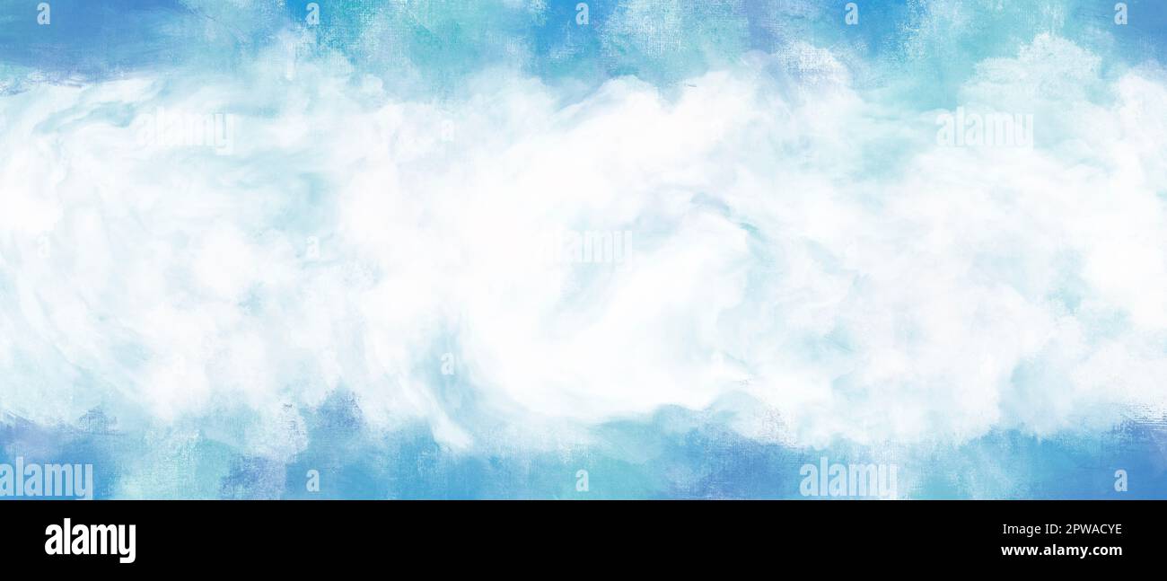 Abstract horizontal template of oil painting and clouds. Light blue ...