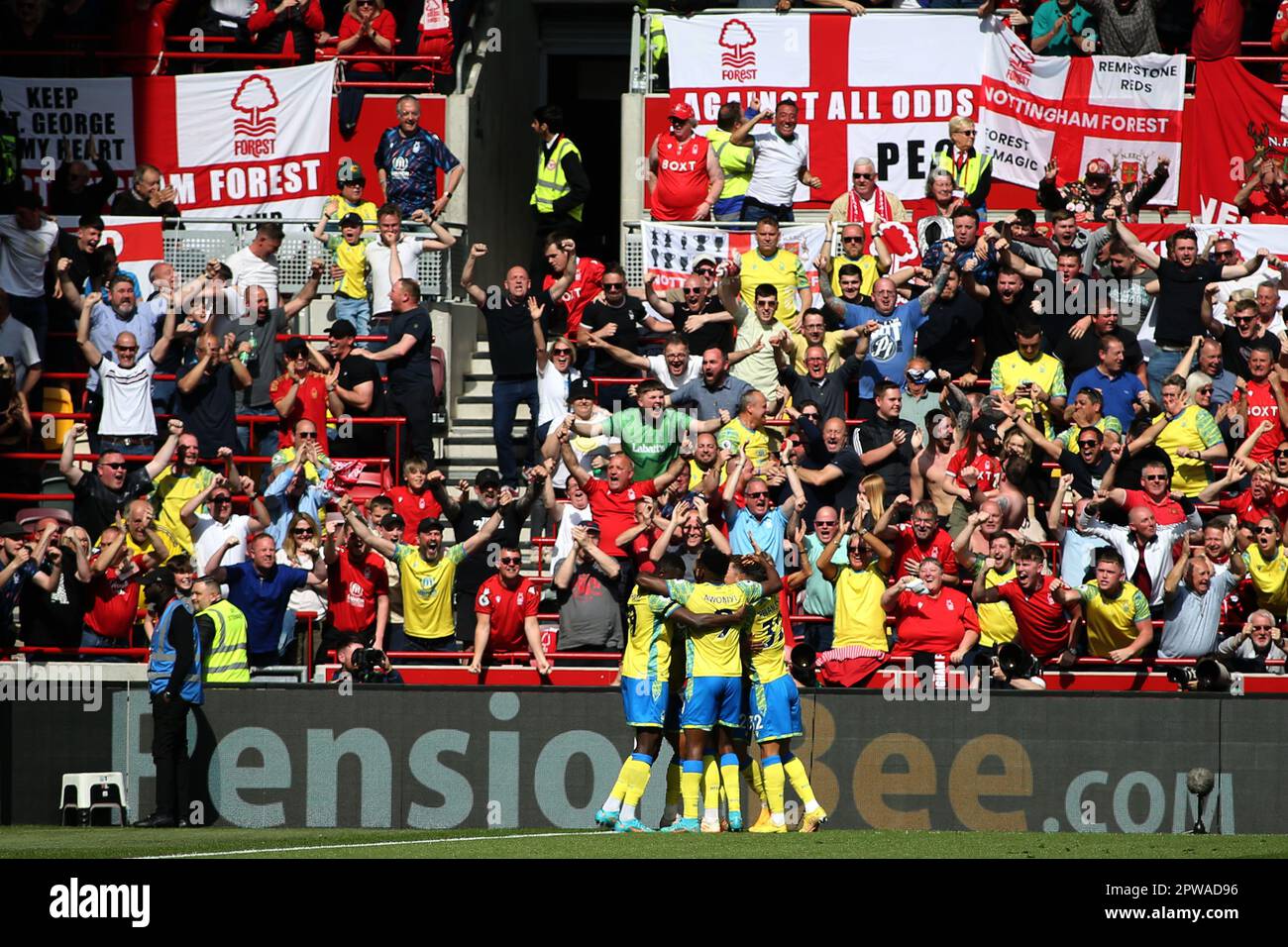London, UK. 23rd Apr, 2023. Nottingham Forest goal celebrations 0-1 ...