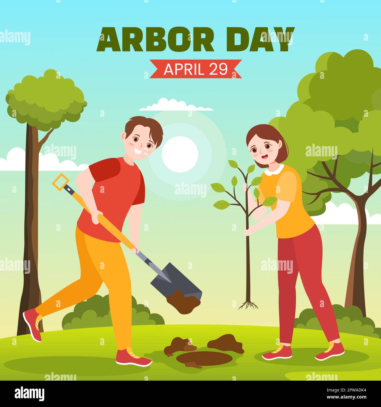 Happy Arbor Day Social Media Background Illustration Cartoon Hand Drawn ...