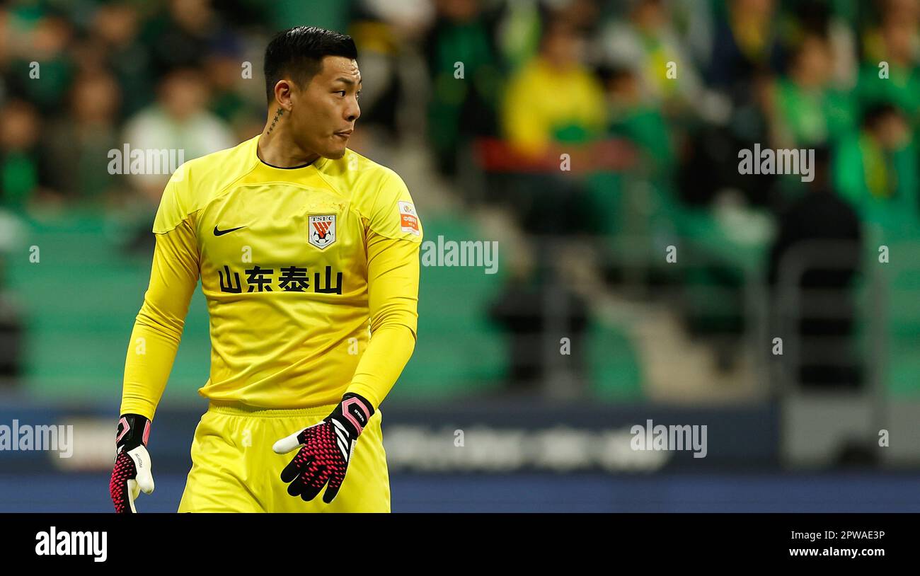 Beijing, China. 29th Apr, 2023. Wang Dalei, goalkeeper of Shandong ...