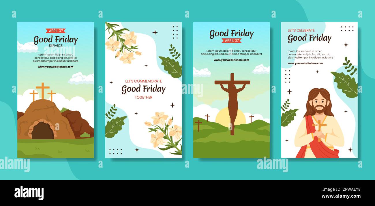 Happy Good Friday Social Media Stories Flat Cartoon Hand Drawn ...