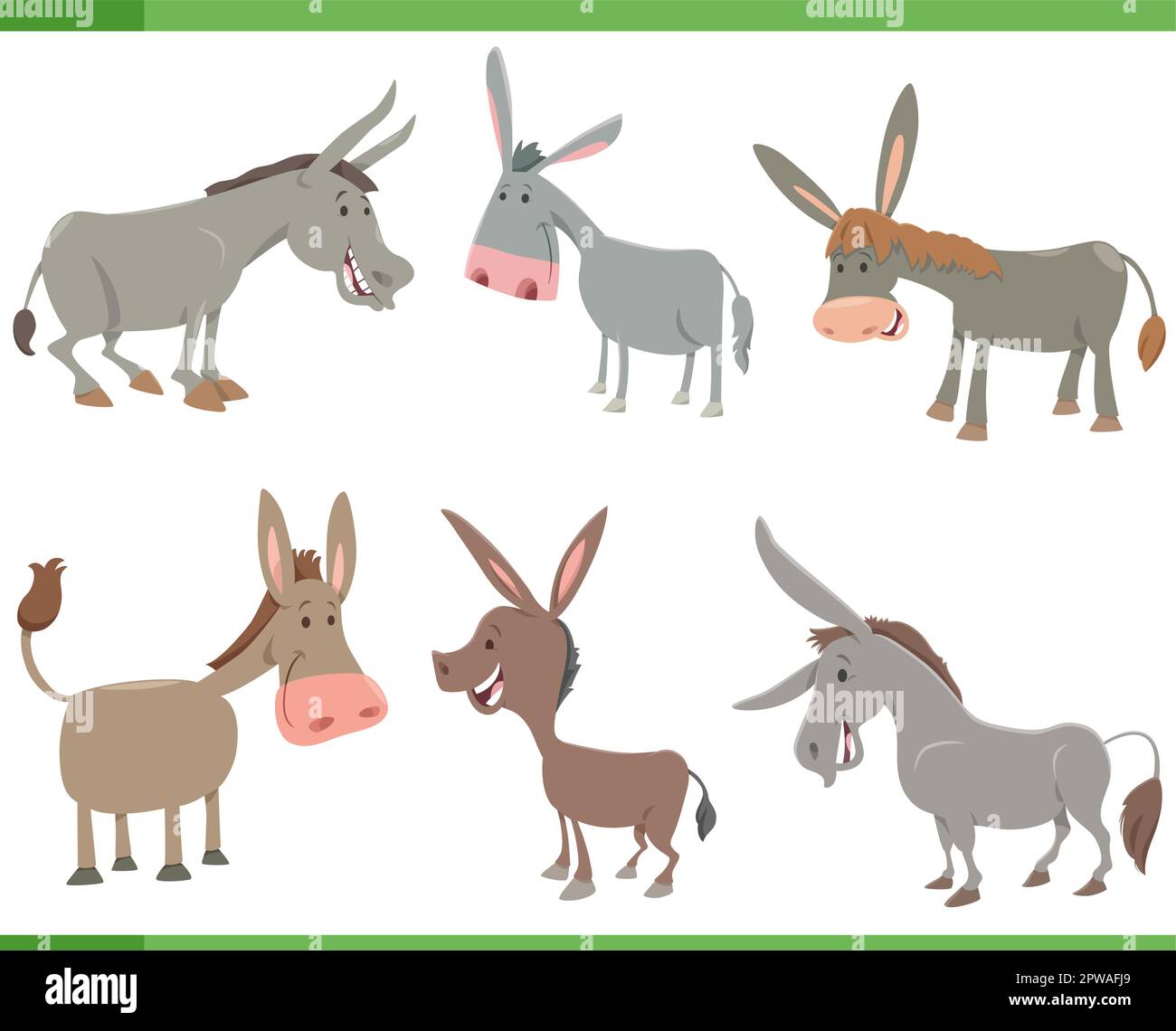 cartoon happy donkeys farm animal characters set Stock Vector Image ...