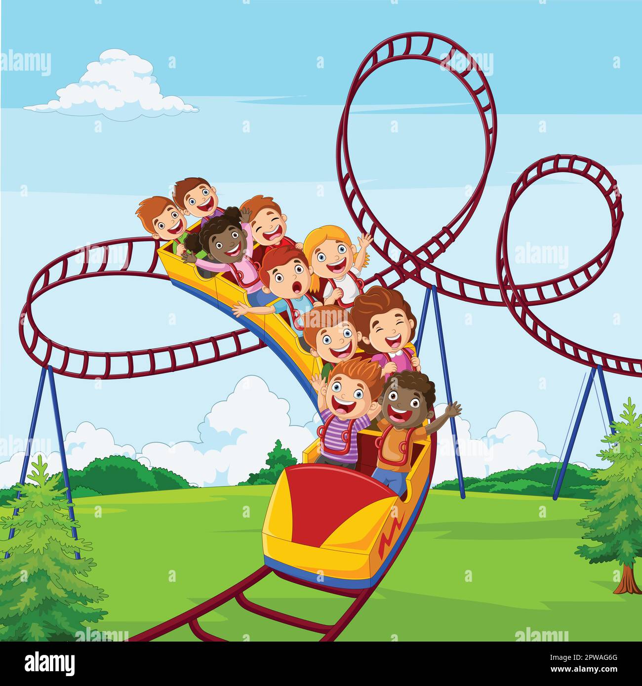 Cartoon little kid play in roller coaster Stock Vector Image & Art - Alamy