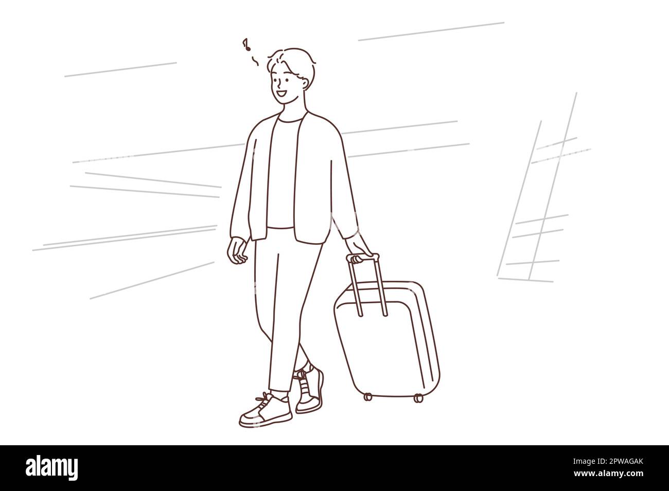 Smiling tourist man suitcase Stock Vector Images - Alamy