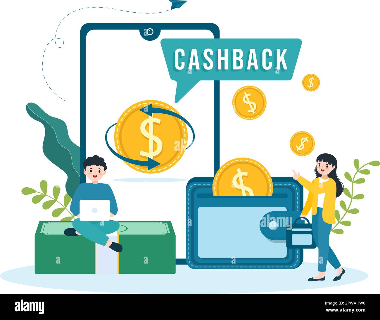 Cashback Illustration with Financial Payment to Money Cash Back Service ...