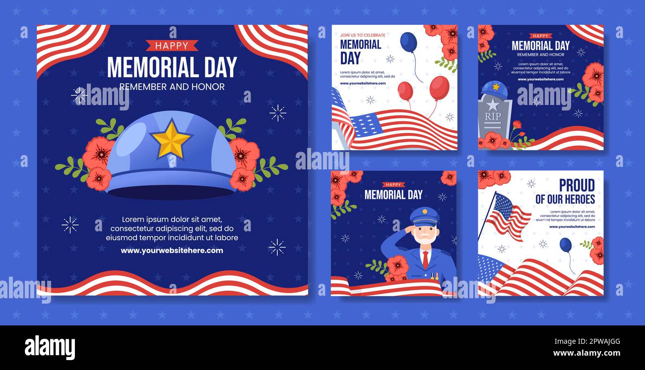 Memorial Day Social Media Post Flat Cartoon Hand Drawn Templates ...