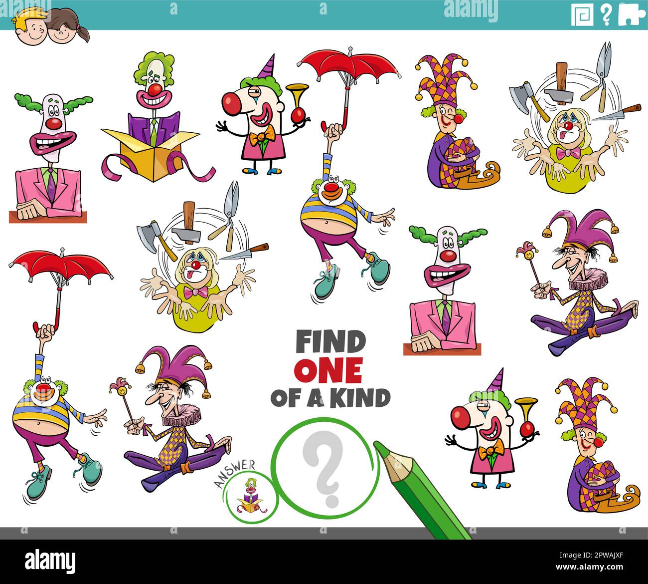 one of a kind task with funny cartoon clowns Stock Vector Image & Art ...