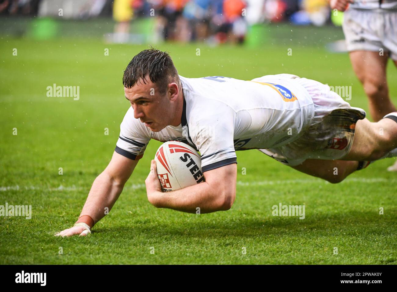 Warrington, England - 29th April 2023 - Harry Smith of England breaks ...
