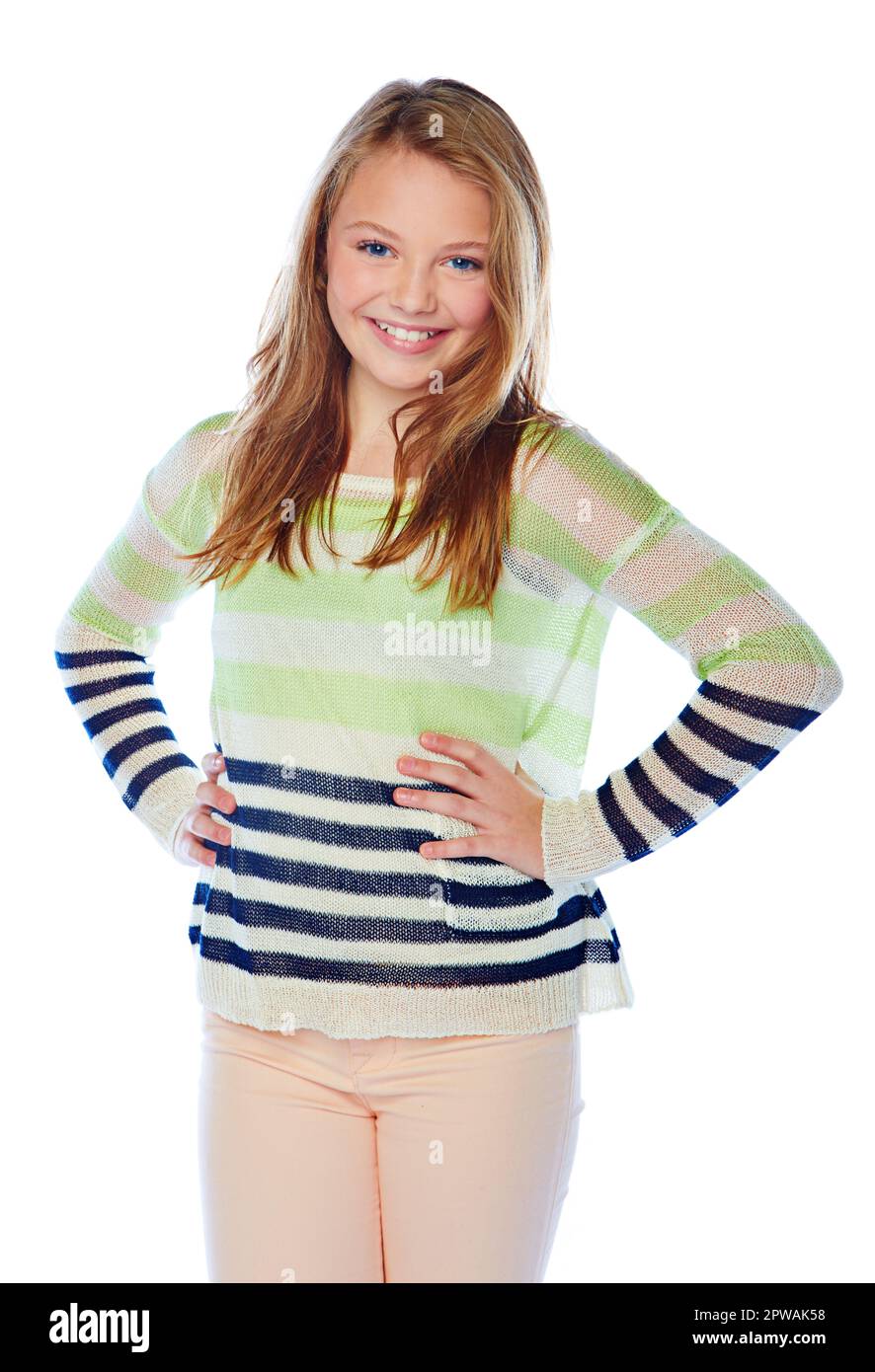 Girly Girl Studio Portrait Of A Young Girl Posing Against A White