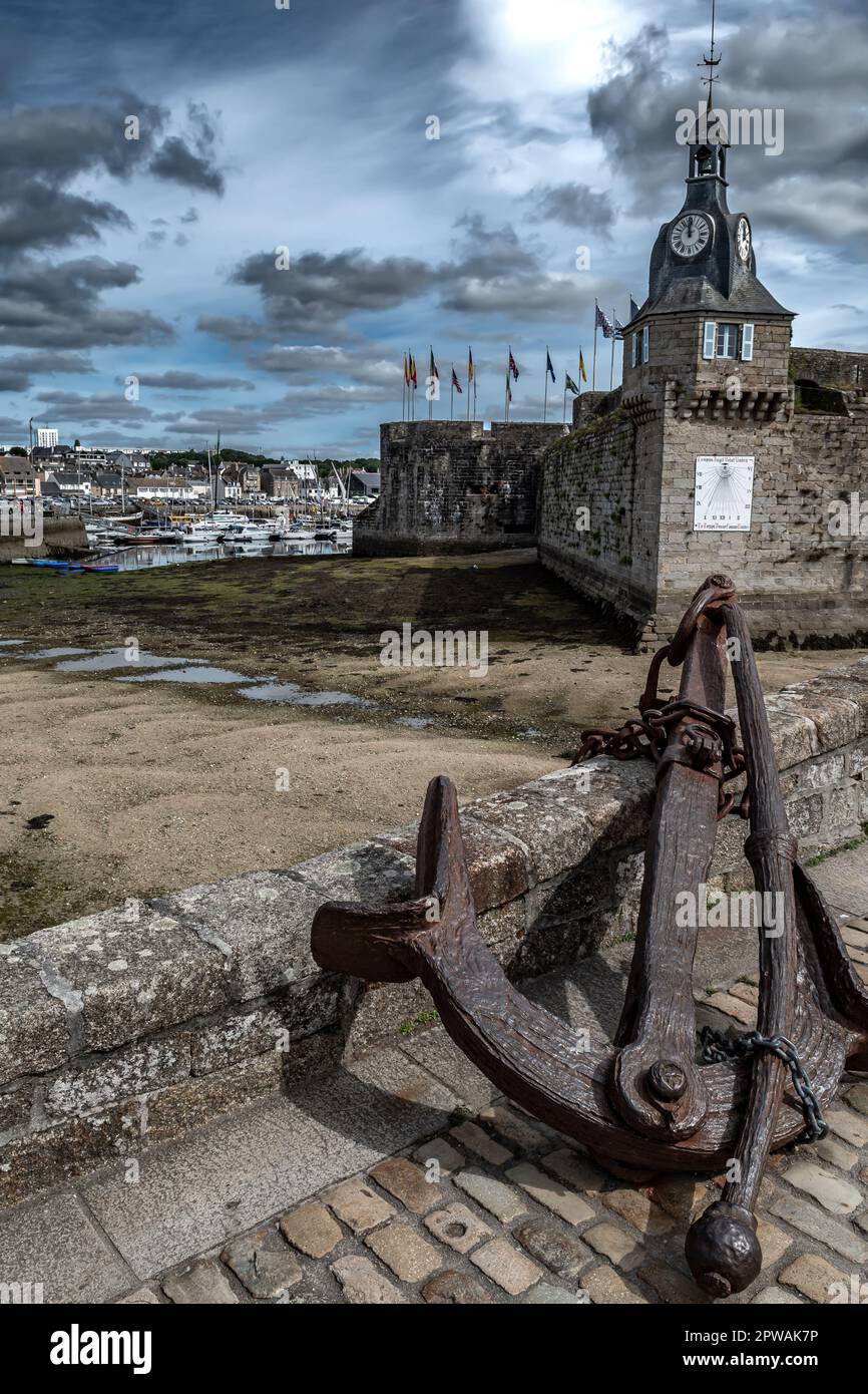Big Anchor At Harborbridge Of Ancient City Concarneau With Medieval ...
