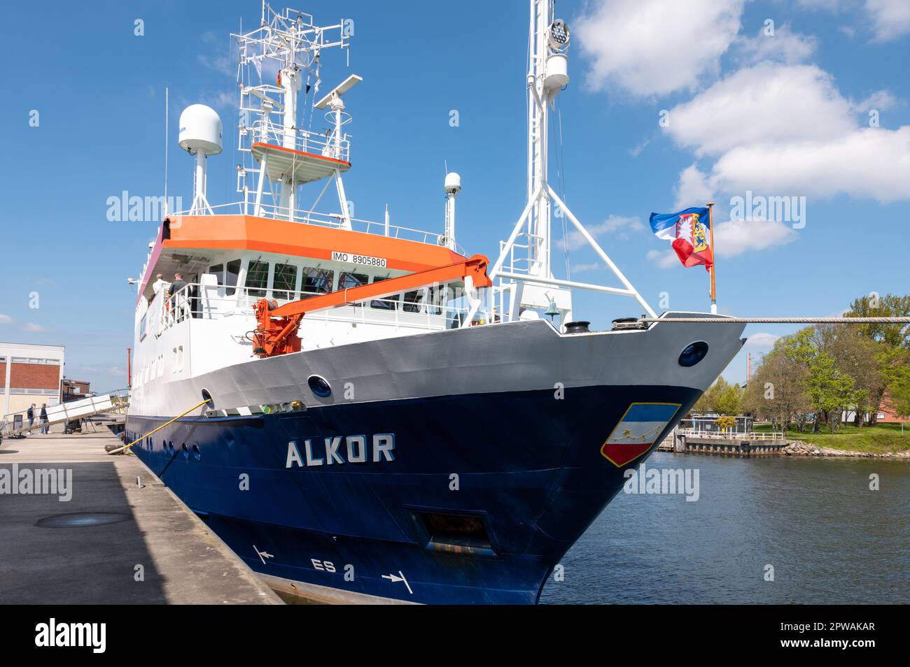 Kiel, Deutschland, 29. April 2023. Das Forschungsschiff Alkor an der ...