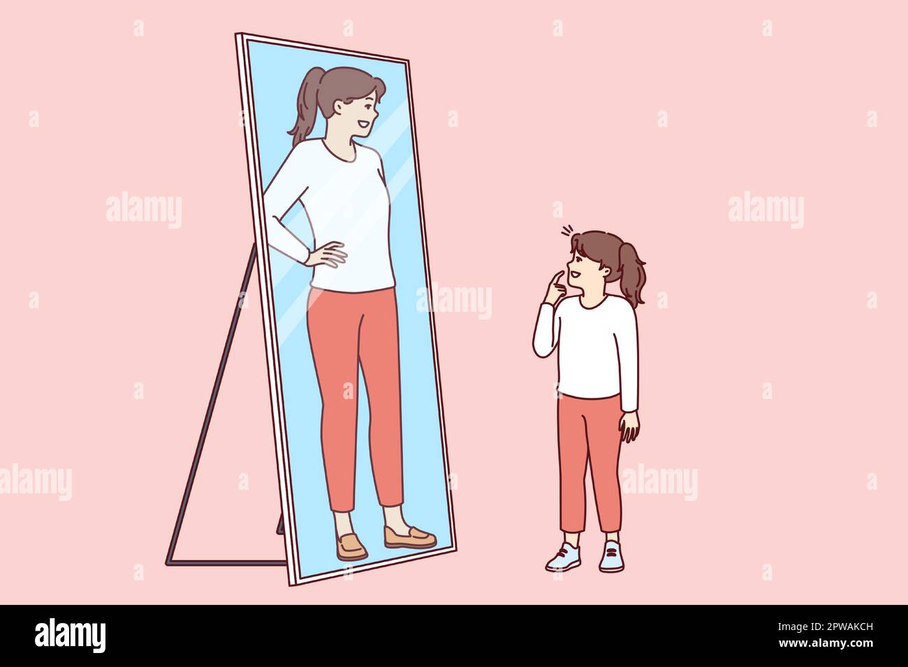 Little girl looks in mirror, saw reflection of adult woman and dreams ...