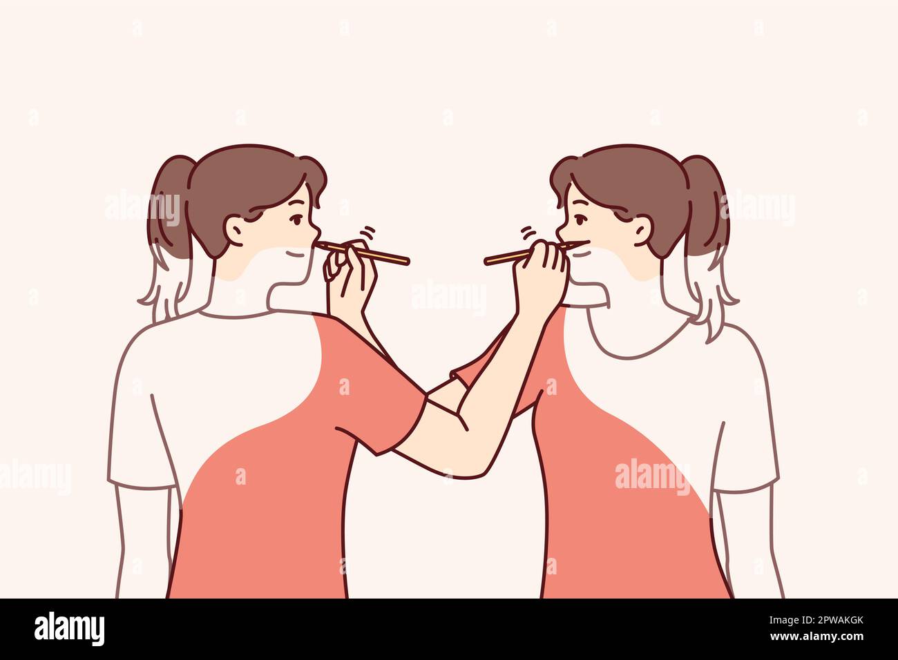 Women draw each other at same time for concept self-development and ...