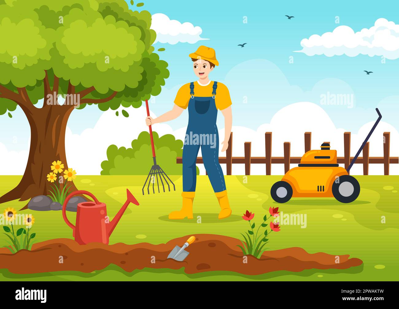 Gardener Illustration with Garden Tools, Farming, Grows Vegetables in ...