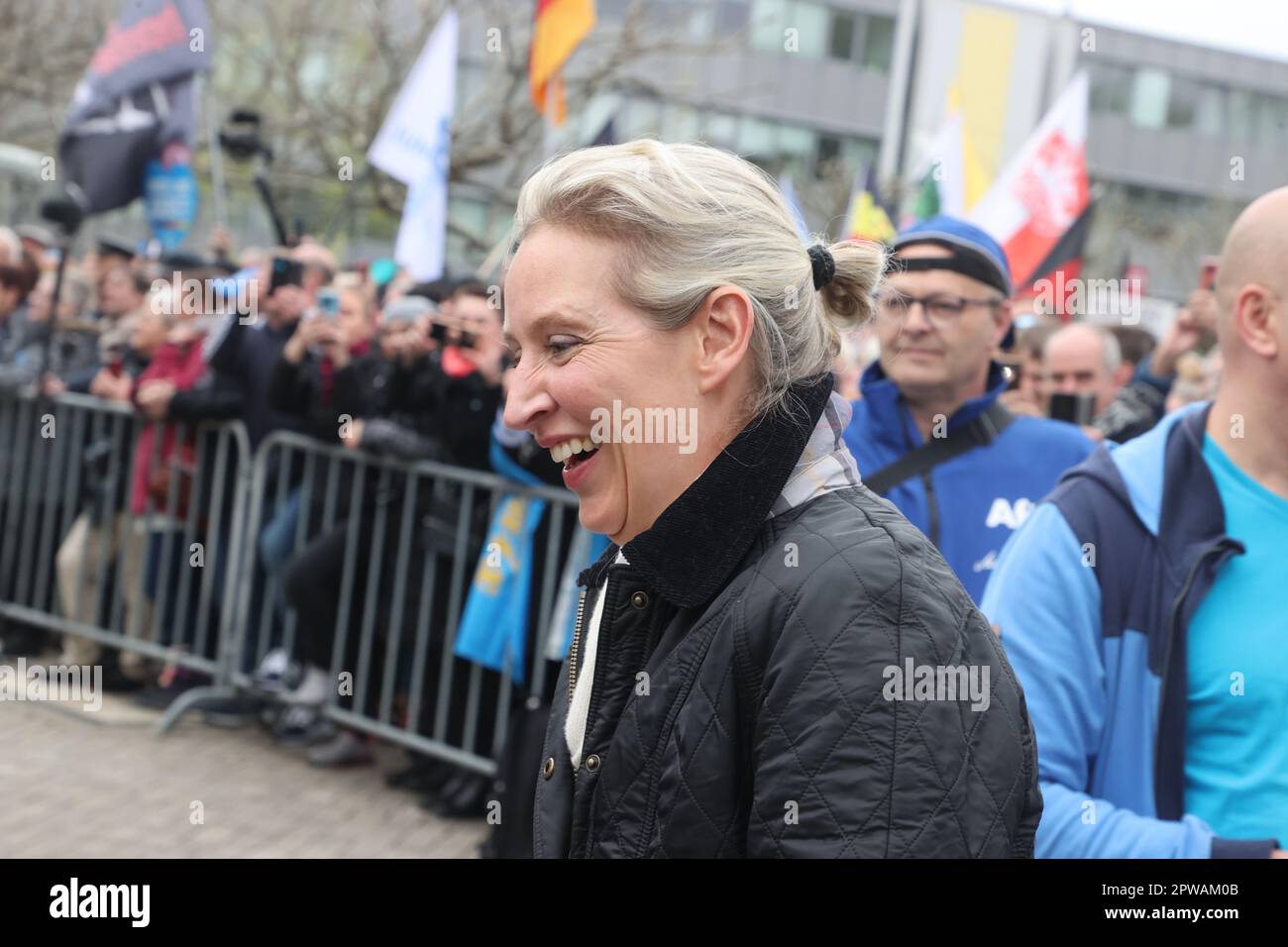 Erfurt, Germany. 29th Apr, 2023. Alice Weidel, leader of the AfD, walks ...