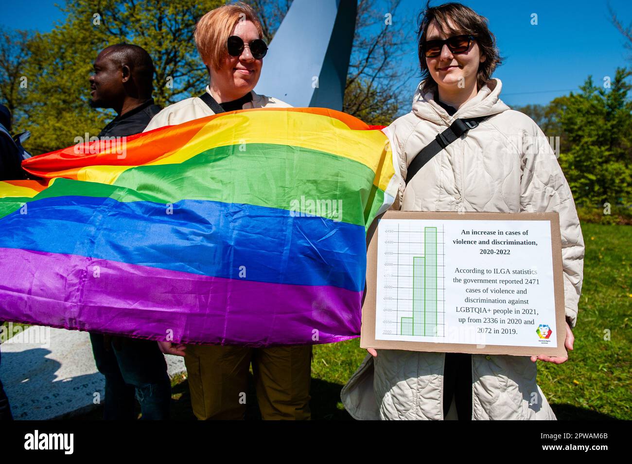 The Hague, Netherlands. 29th Apr, 2023. Two women are seen holding a ...