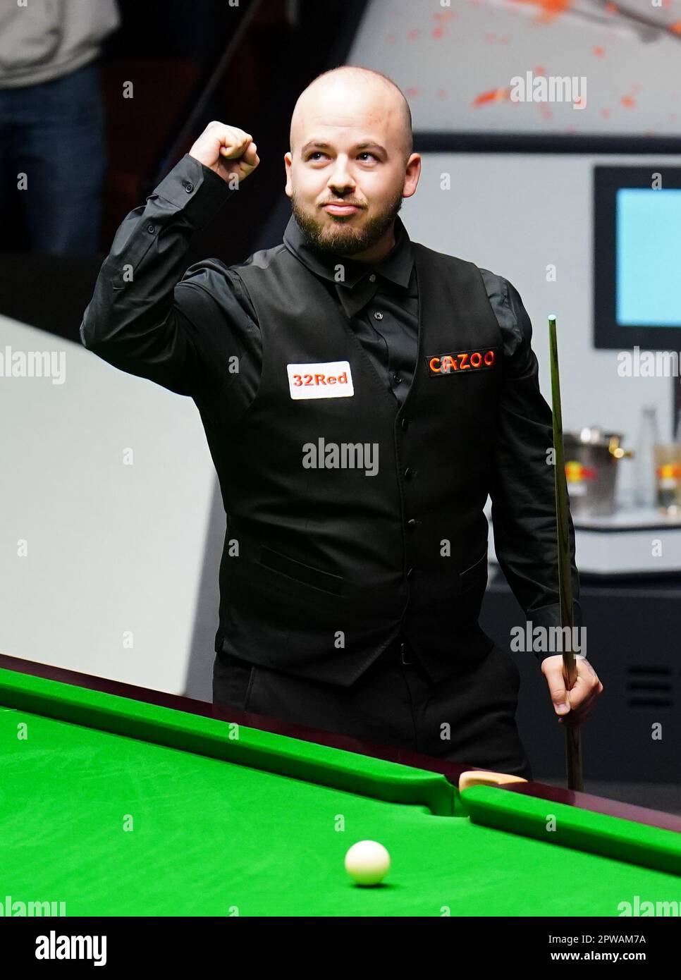 Luca Brecel reacts after winning his match against Si Jiahui (not ...