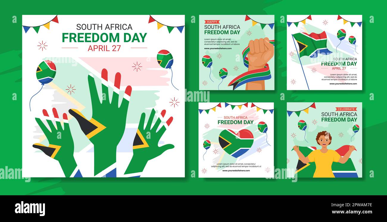 Happy South Africa Freedom Day Social Media Post Flat Cartoon Hand ...