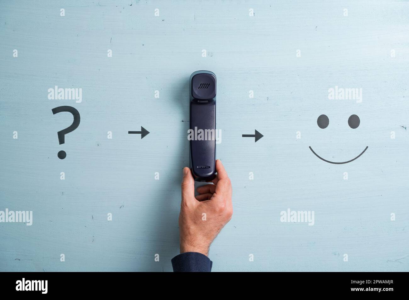 Customer service, support and problem solving conceptual image. Black ...