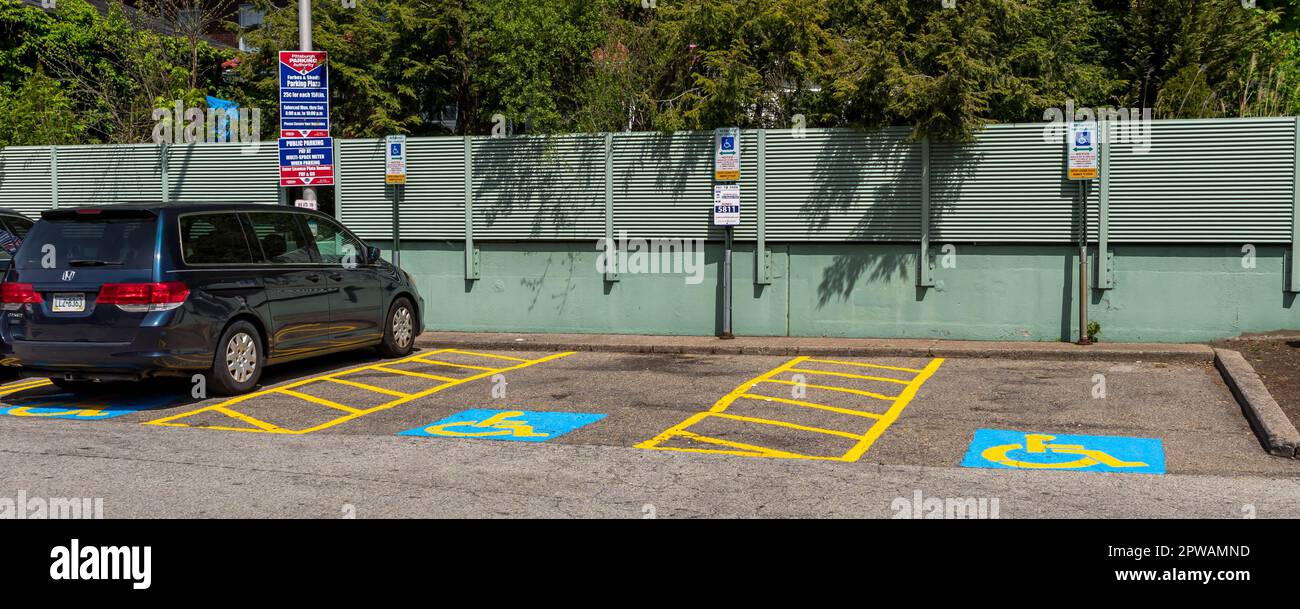 Handicapped parking spots in a parking lot in Pittsburgh, Pennsylvania ...