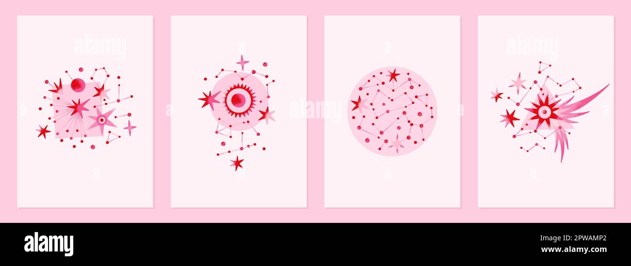 Set of vector illustrations of abstract celestial bodies isolated on ...