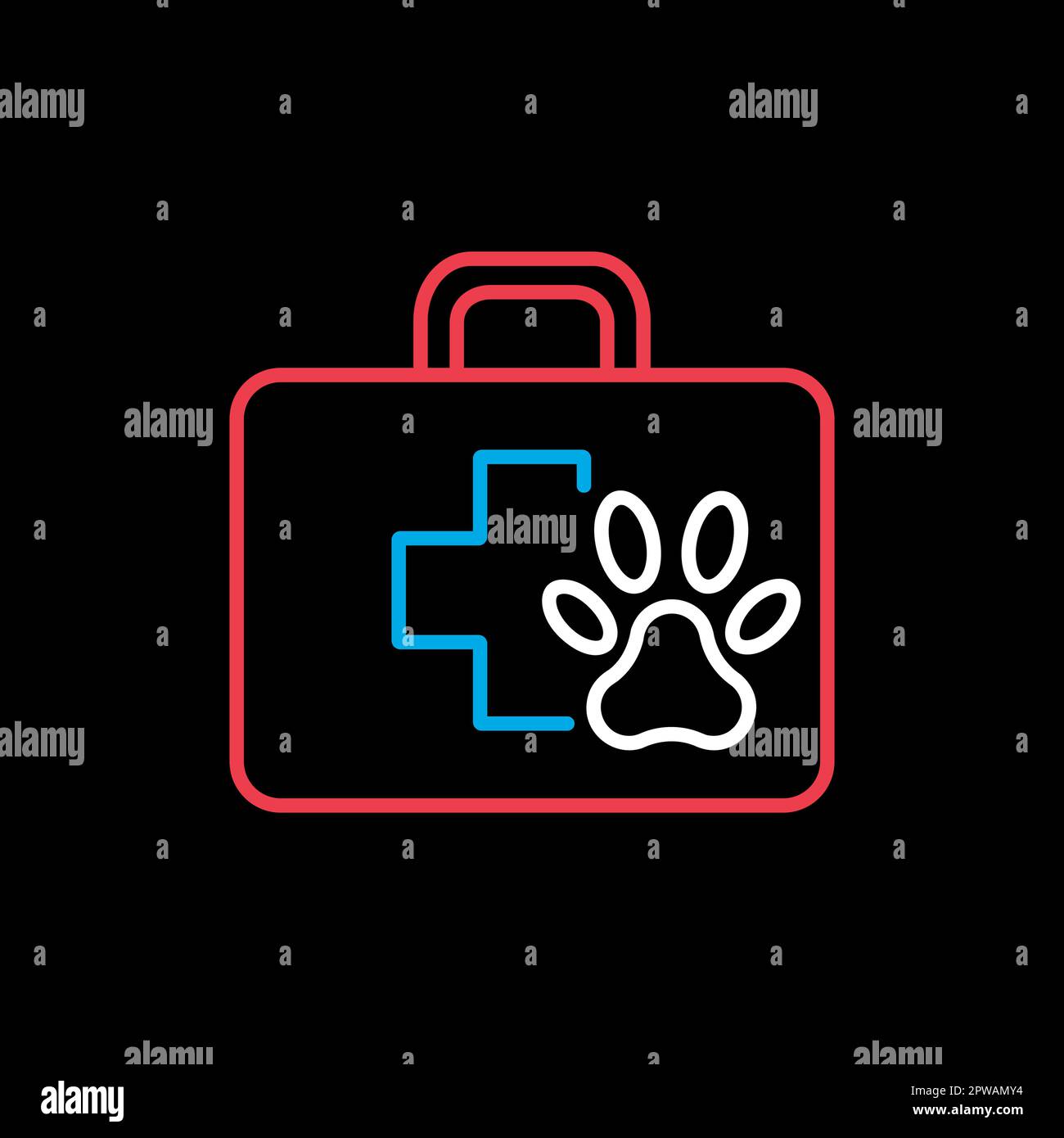 Pet first aid kit vector icon on black background. Clinic box sign ...