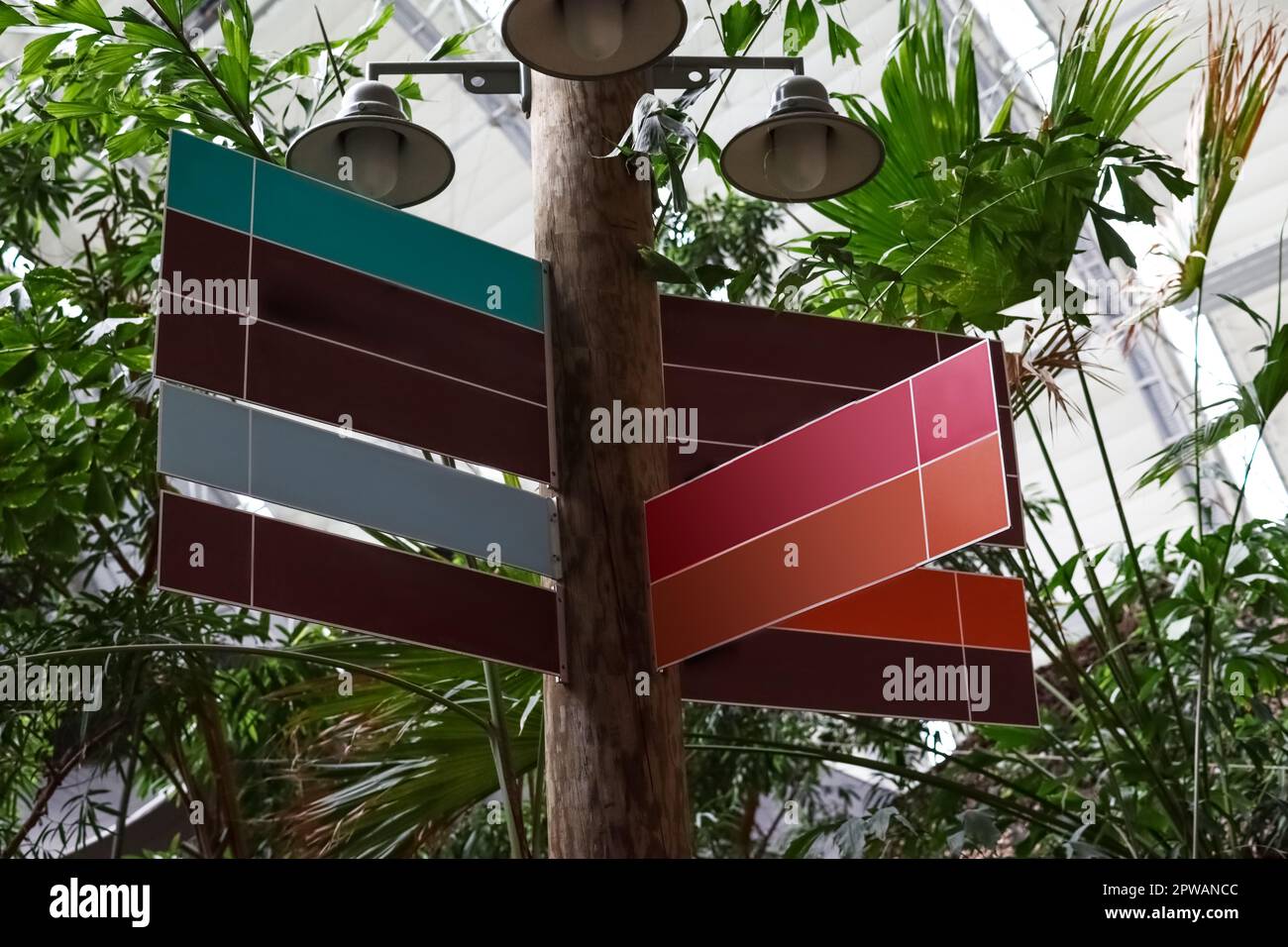Blank directional signs in amusement park, closeup Stock Photo - Alamy