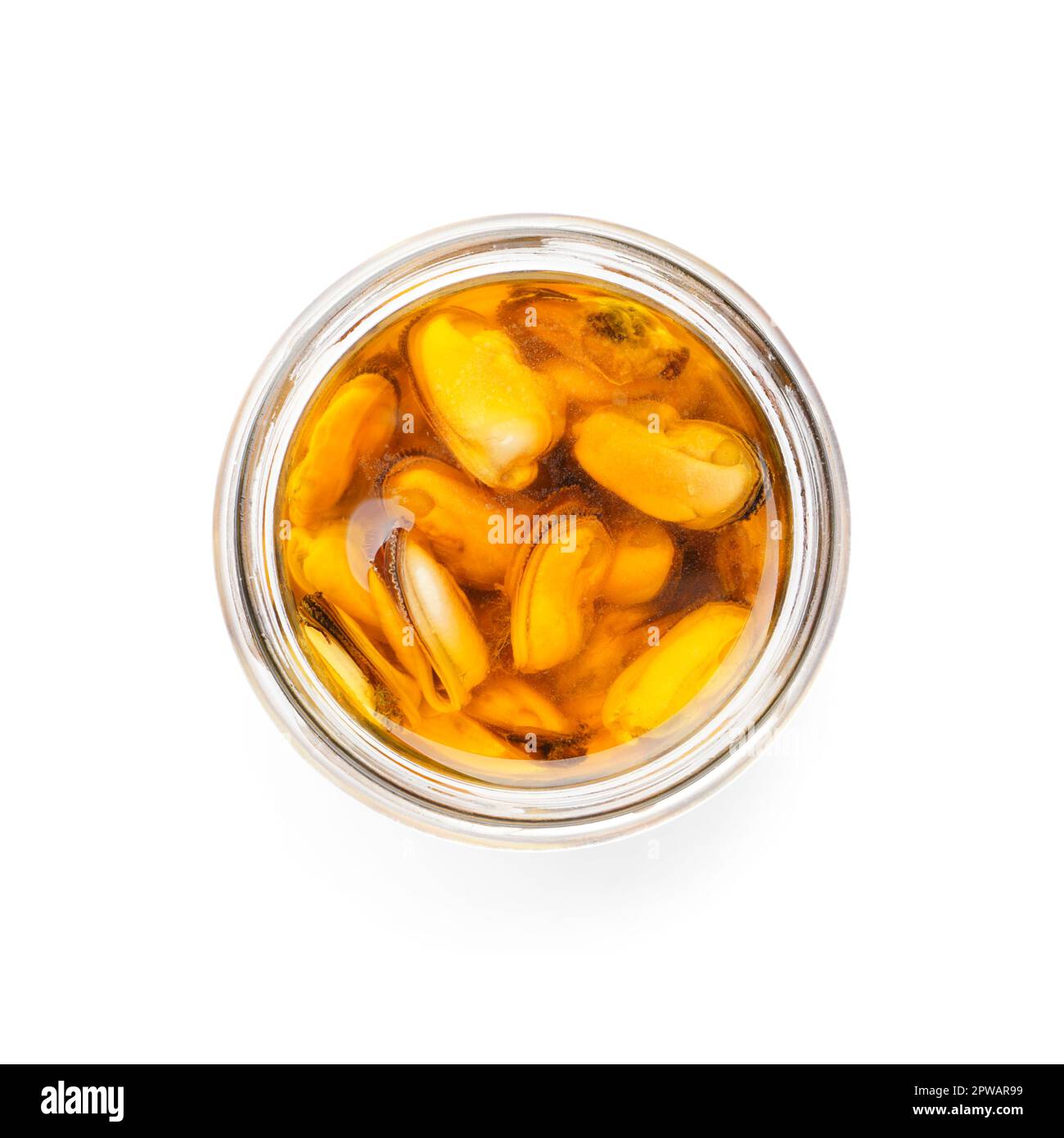 Marinated mussels in jar on white background Stock Photo - Alamy
