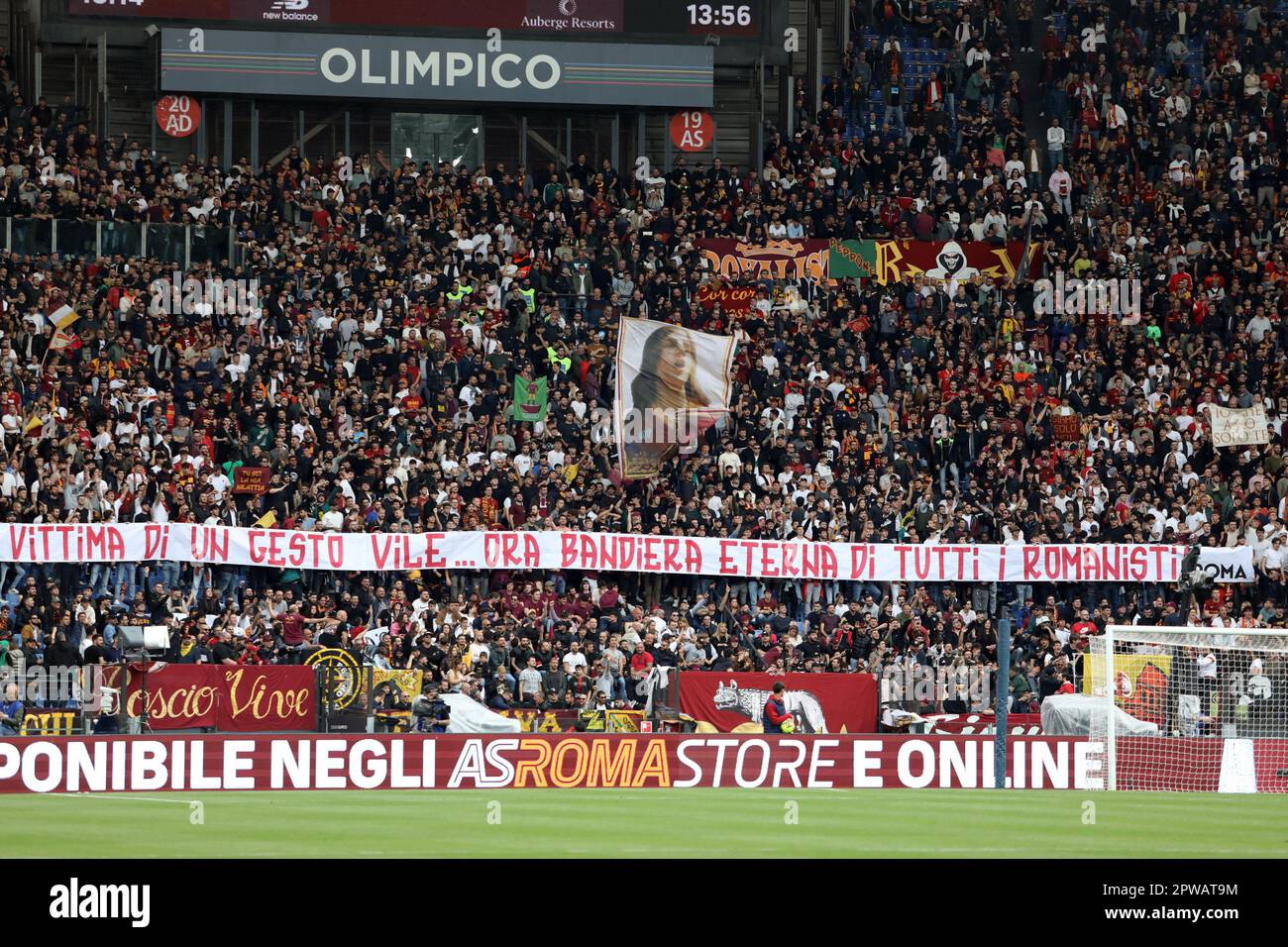 Rome, Italy. 29th Apr, 2023. Rome, Italy 29.04.2023: Roma fans Banner ...