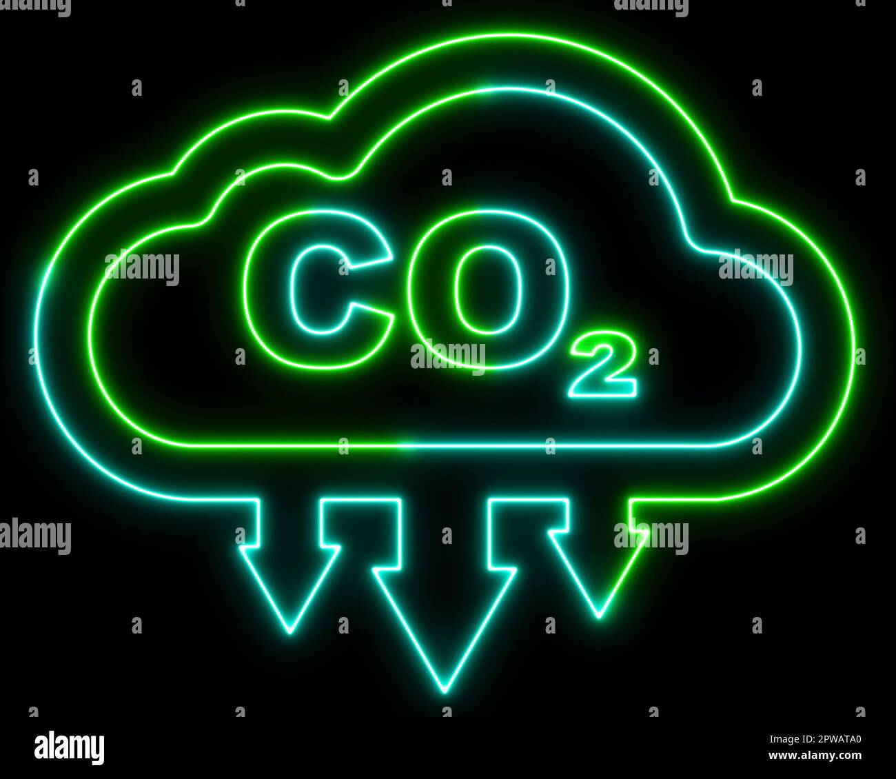 CO2 Reduction Icon in Neon Lights against a dark background Stock Photo ...