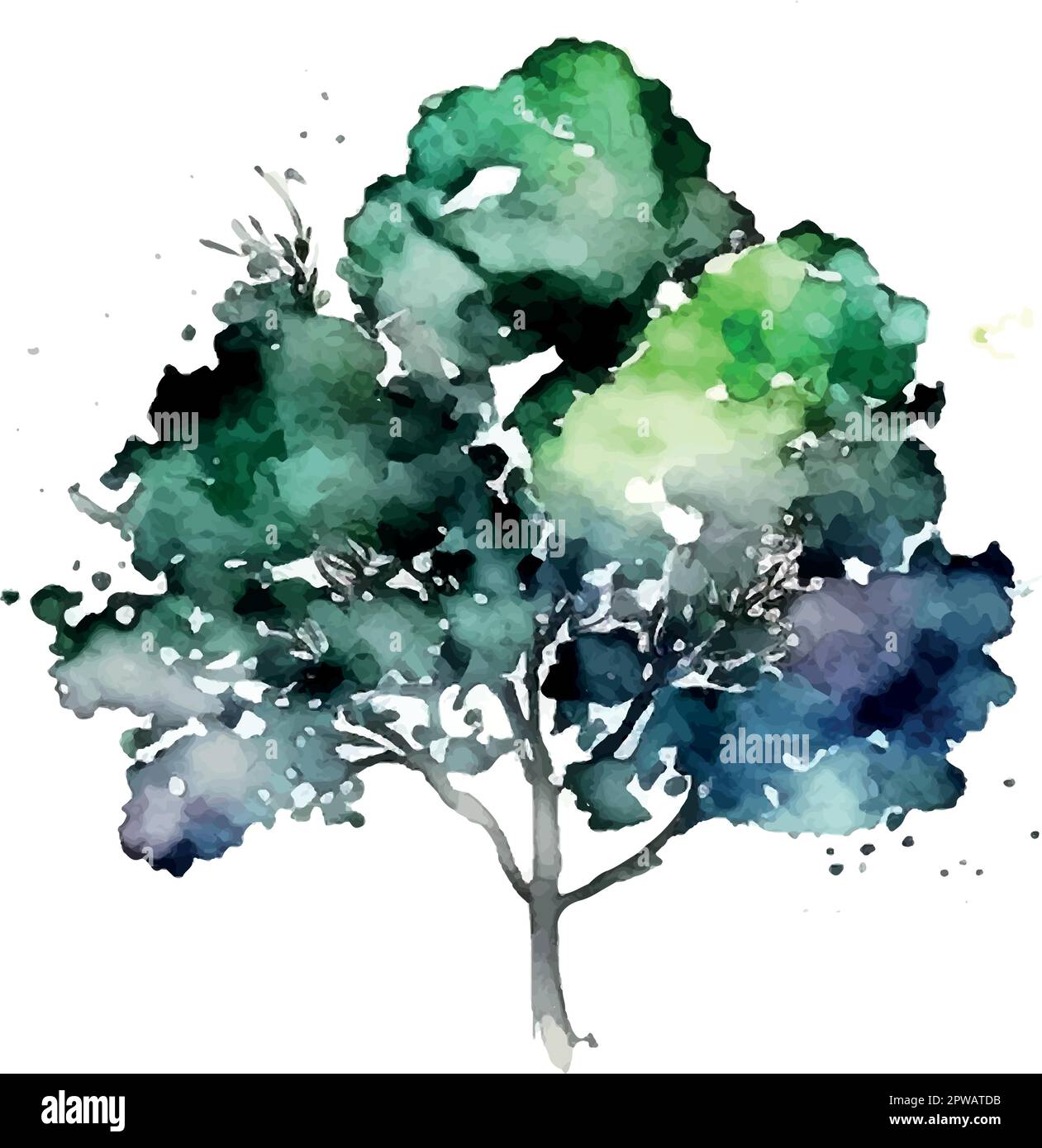 Watercolor tree hand draw vector nature painting Stock Vector Image ...