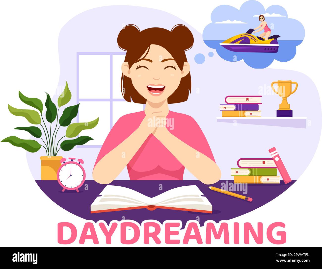 People Daydreaming Illustration with Imagining and Fantasizing in ...