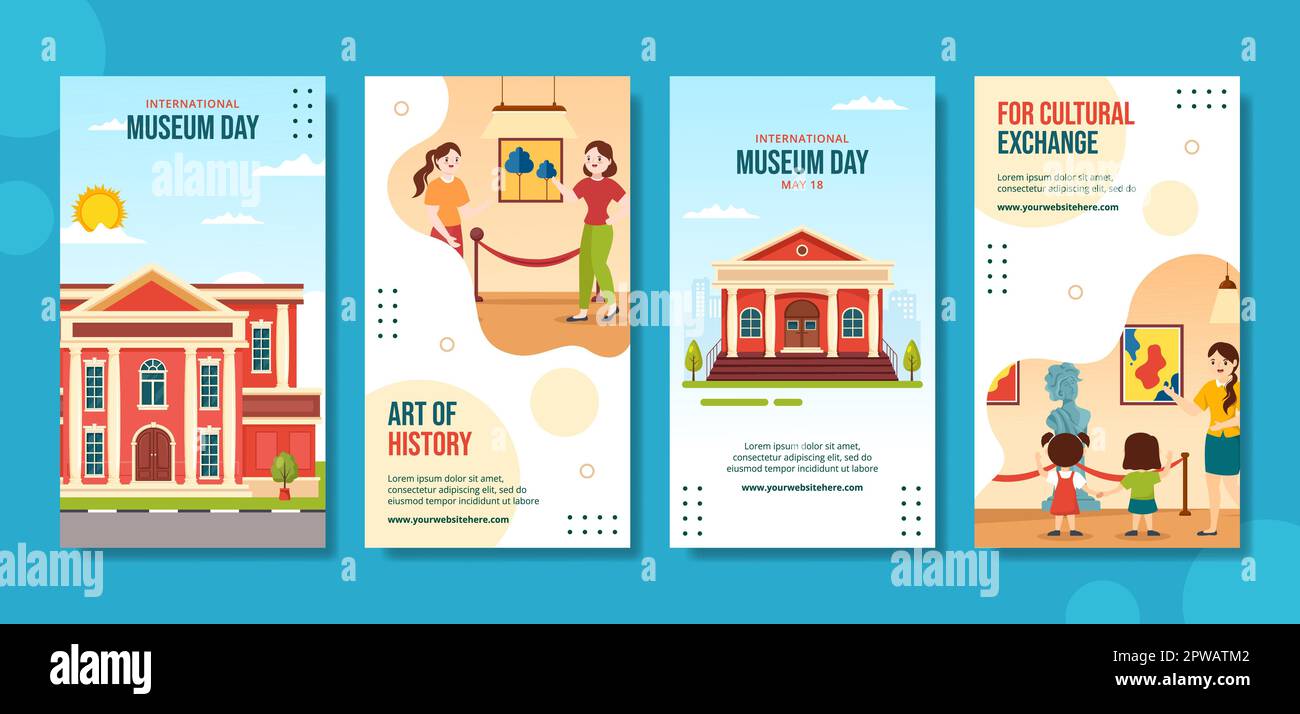 International Museum Day Social Media Stories Flat Cartoon Hand Drawn ...