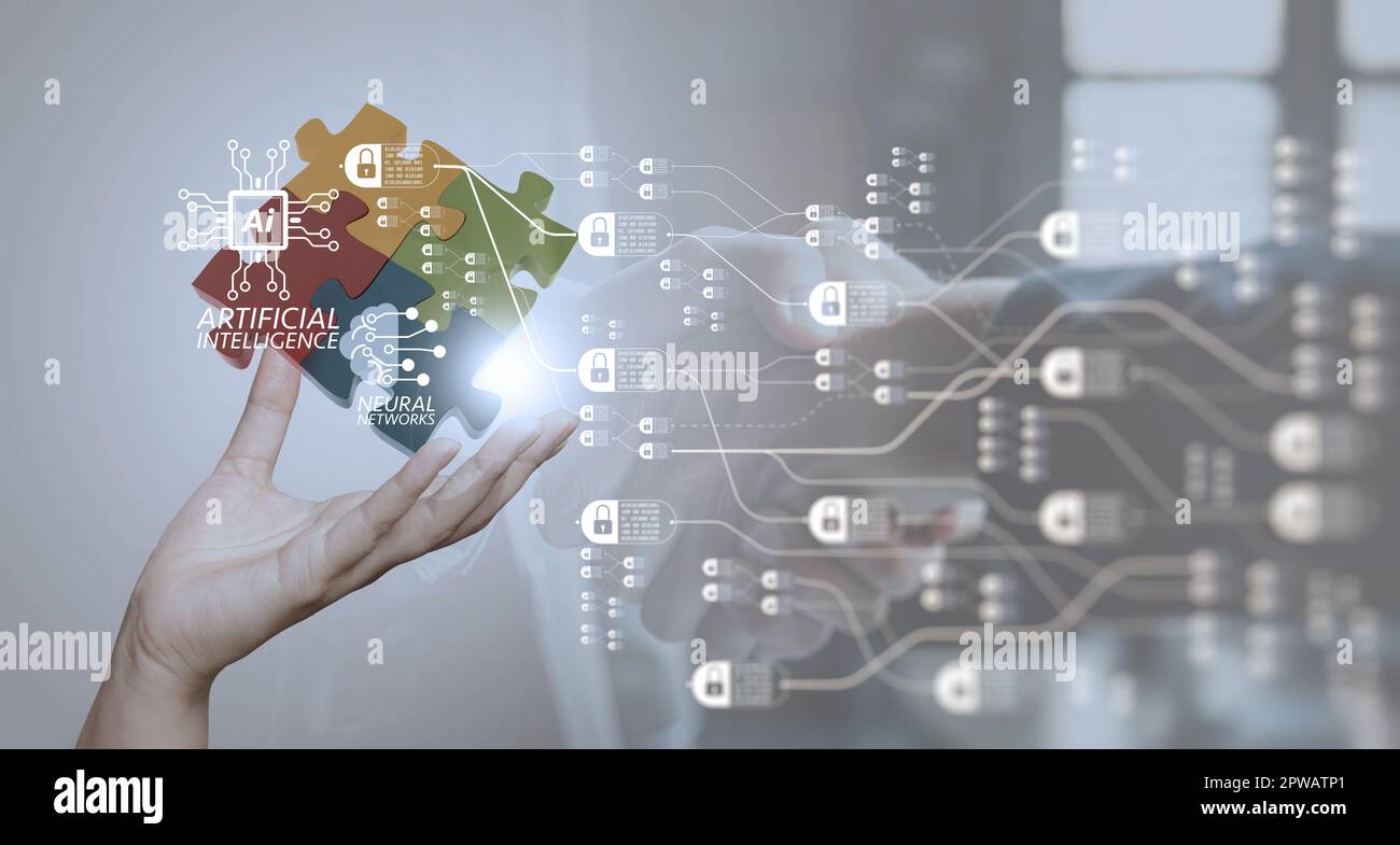 Hand show brain of AI network, Symbolic, Machine learning, artificial ...