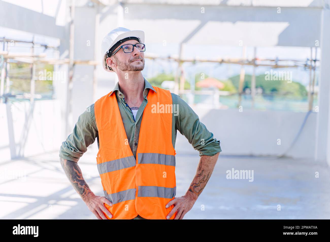 Smart construction engineer worker architect. Builder foreman work in ...