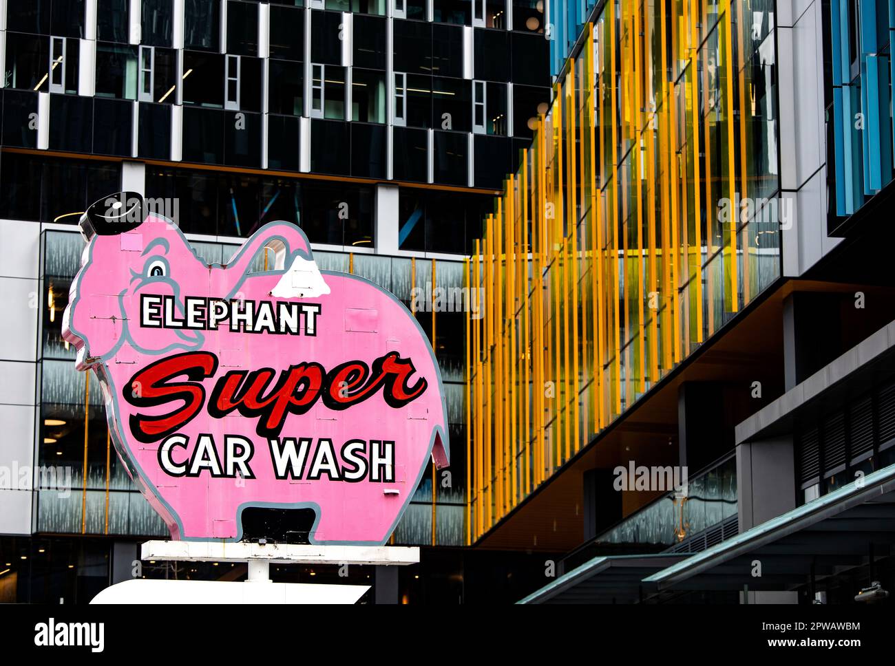 WA24292-00...WASHINGTON - The iconic Pink Elephant Car Warsh sign ...