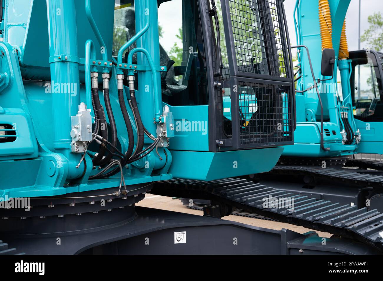 Fleet of blue construction machines. High quality photo Stock Photo - Alamy
